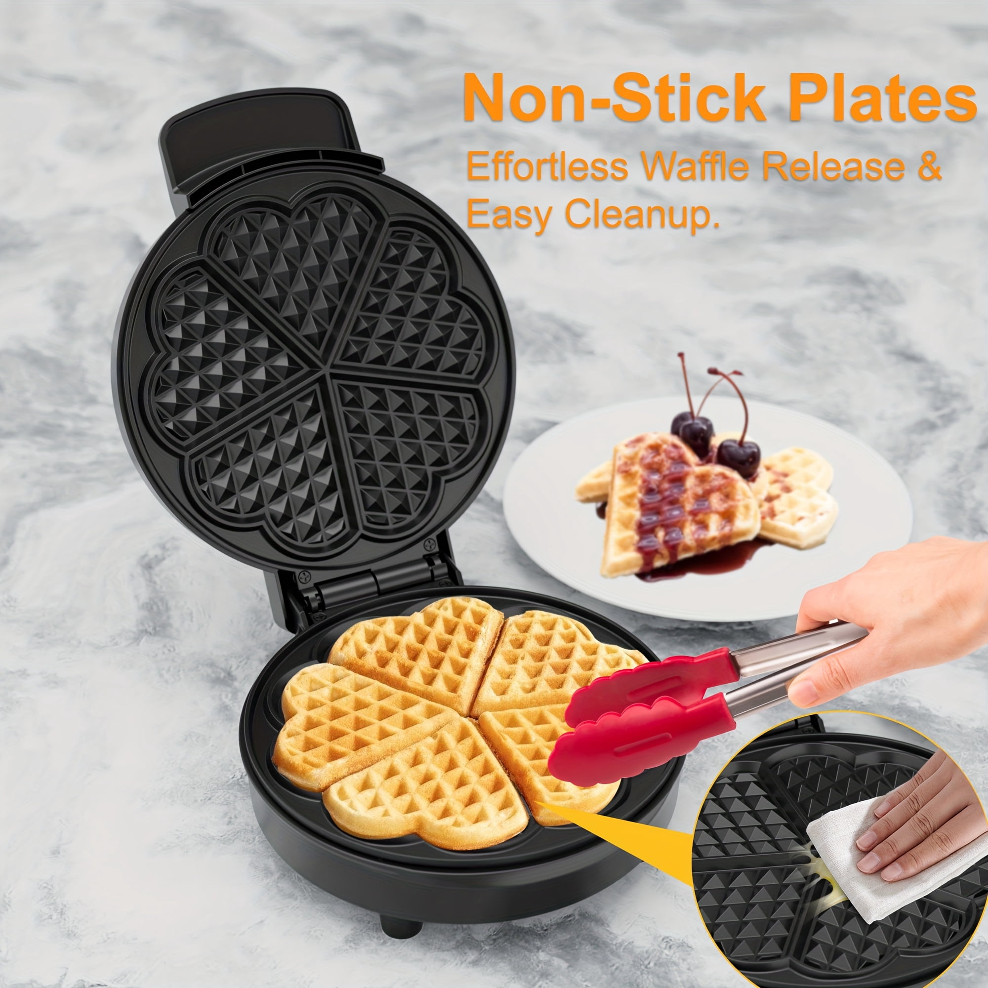 1 Unit of Heart Waffle Maker - Produces 5 Heart-Shaped Waffles, 750W ...