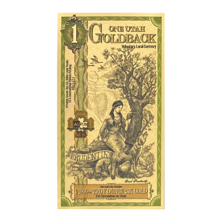 1 Utah Goldback 1/1000 oz 24K Gold Foil Aurum Note - Walmart.com