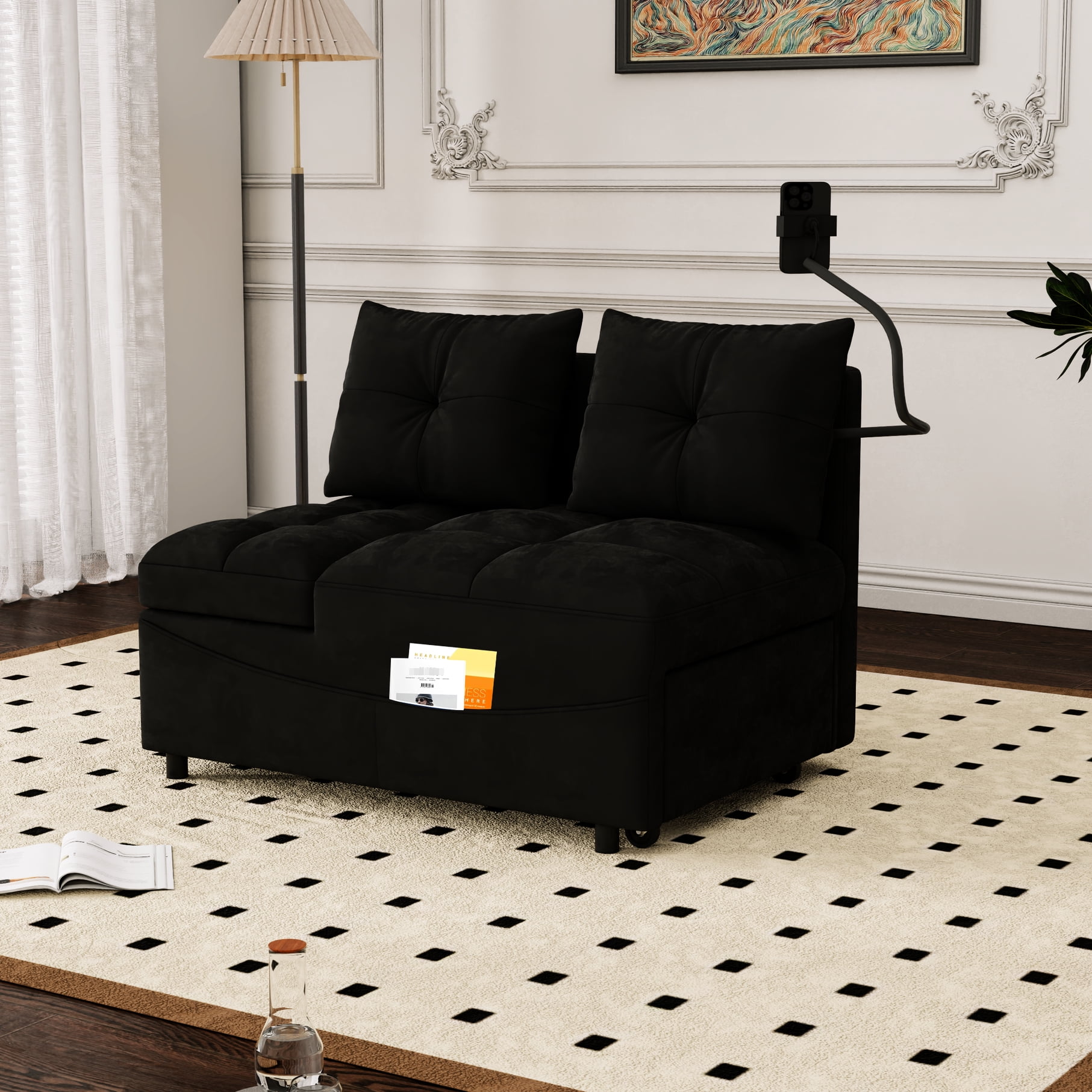 1 Velvet Reclining Chair With Interface And Storage Pocket Adjustable ...