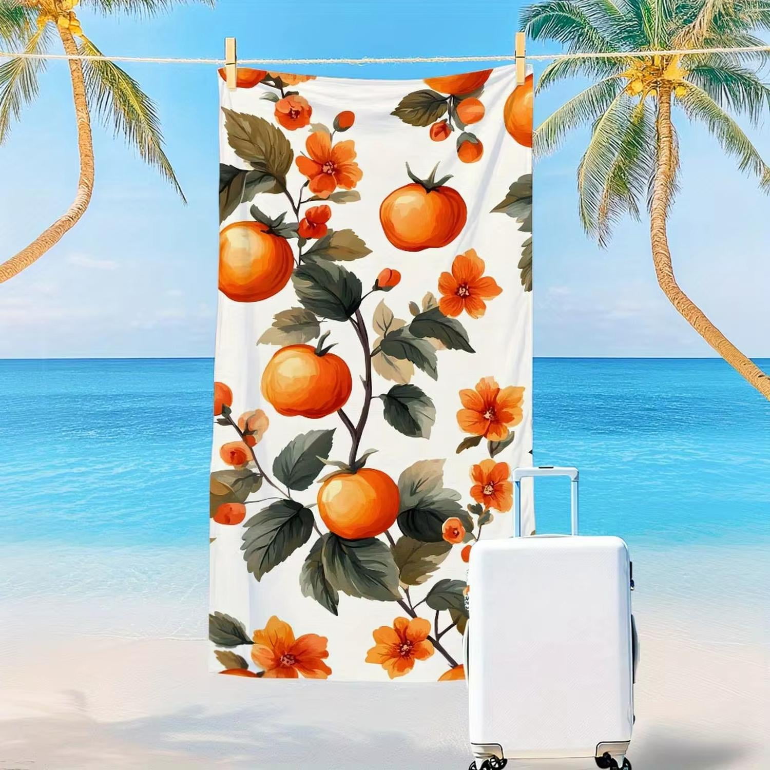 1 Vibrant Orange and Floral Beach Towel - Quick Dry, Lightweight ...