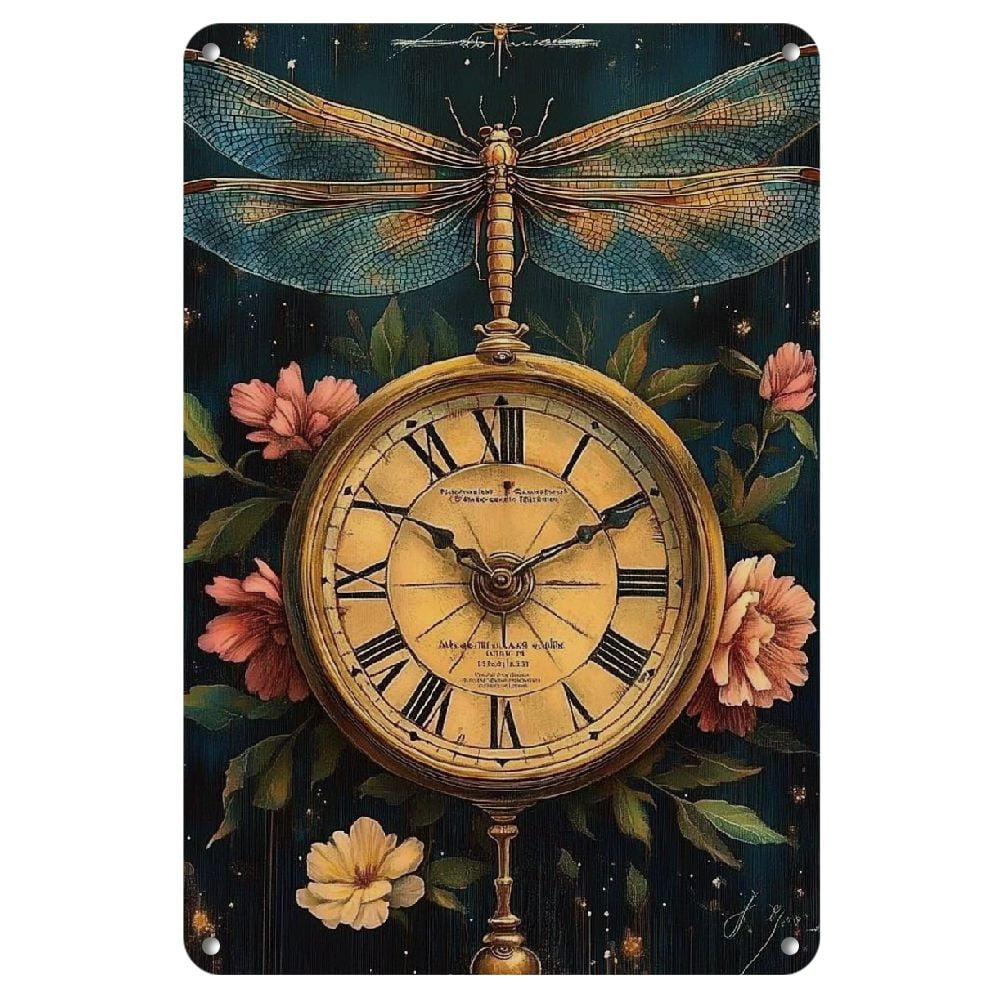 1 Vintage Dragonfly & Floral Metal Wall Art - 8x12" Iron Sign with Starry Night & Moon Design ...