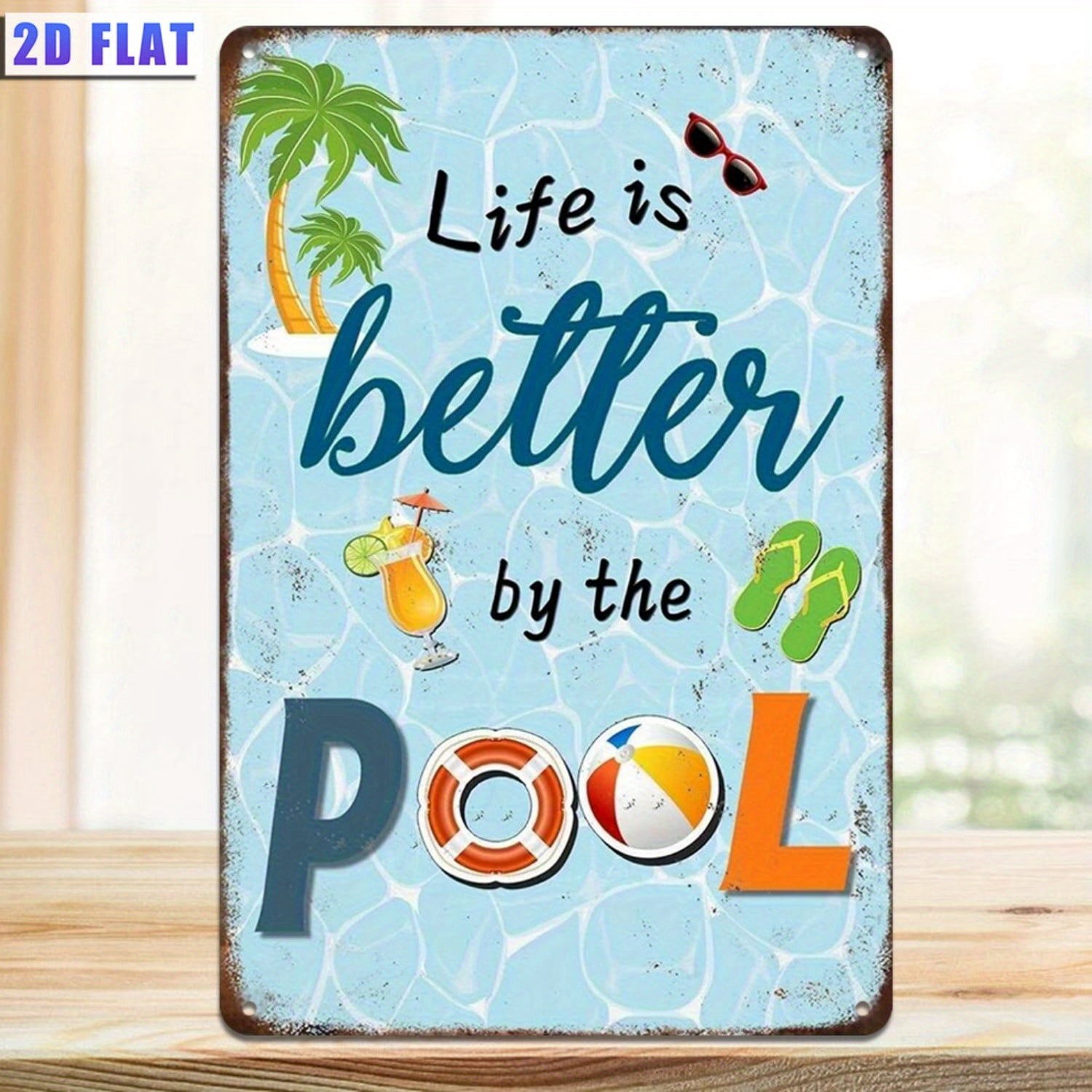 1 Vintage "Life's Better by the Pool" Metal Wall Decor - Rustic blue ...