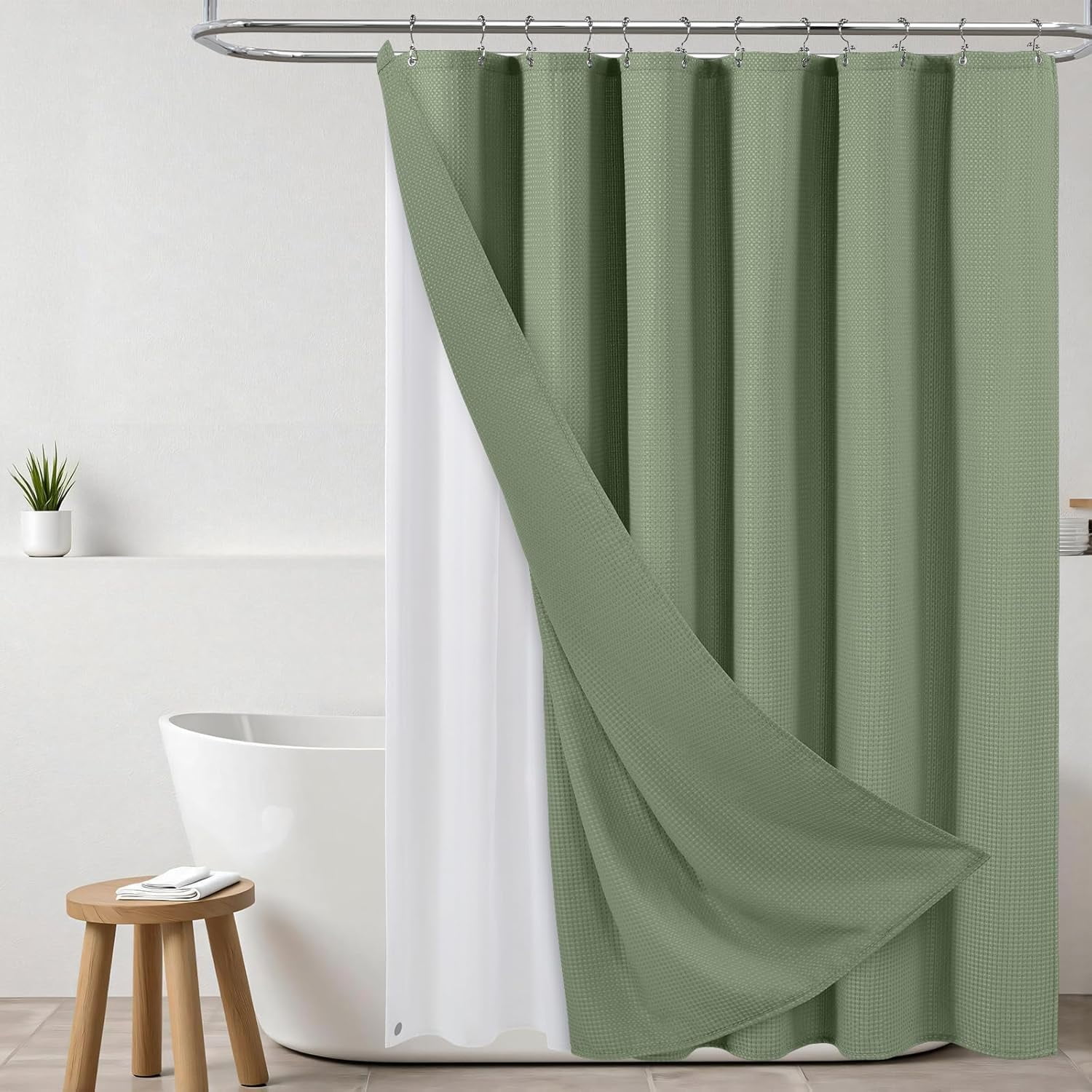 1 Waffle Texture Shower Curtain Set with TPU - in - 3 - Well - 72" x 78 ...