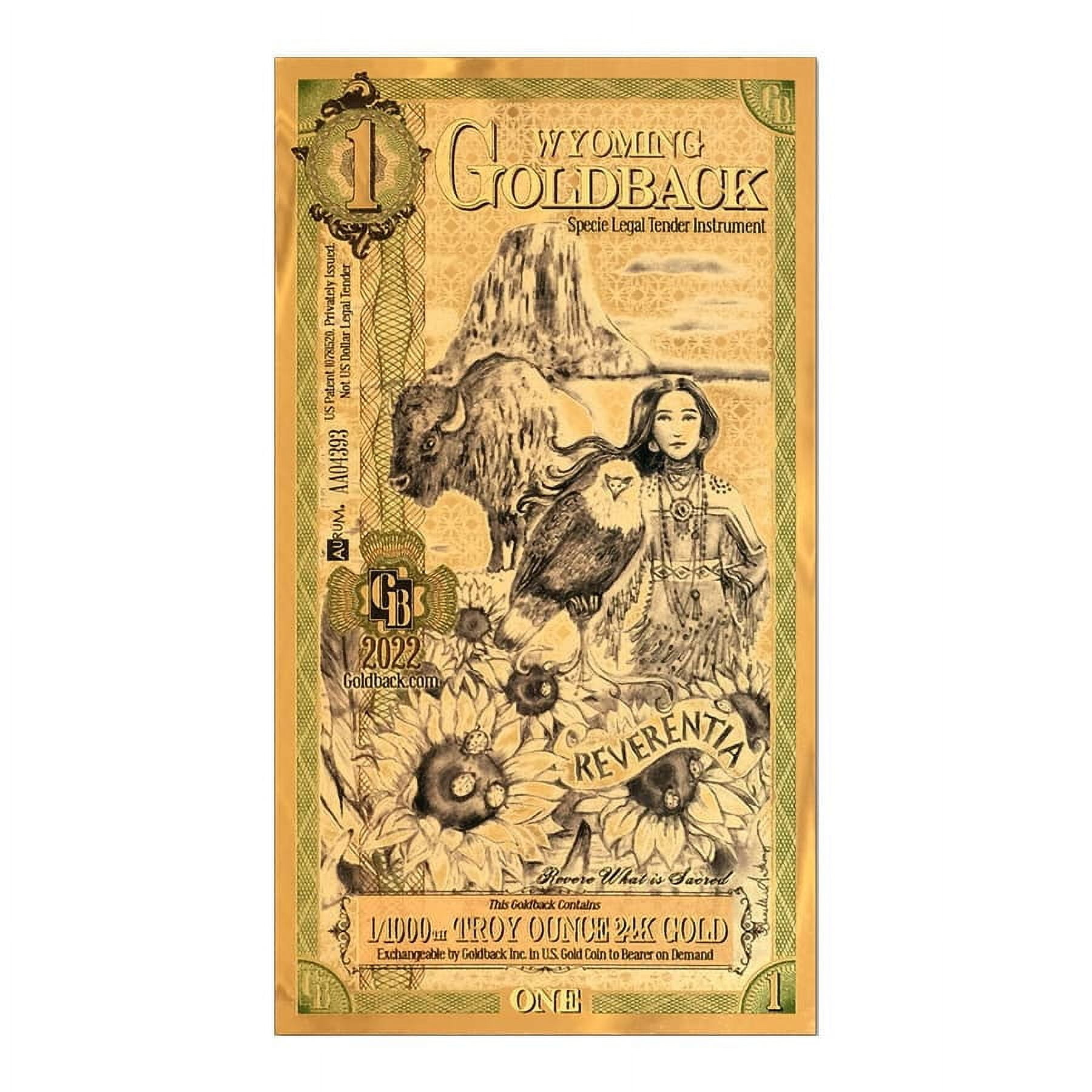 1 Wyoming Goldback 1/1000 oz 24K Gold Foil Aurum Note - Walmart.com