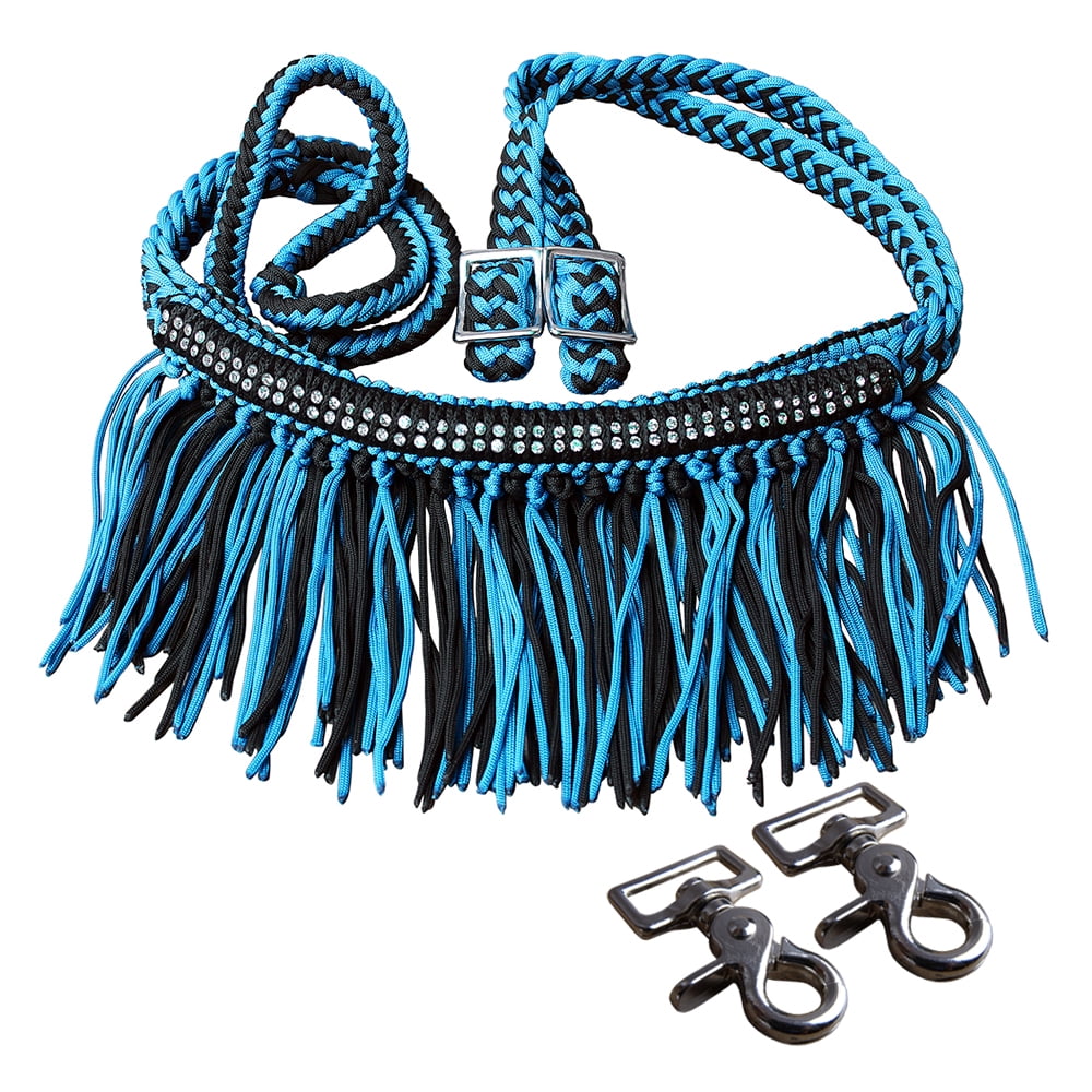 1" X 8Ft Hilason Braided Barrel Horse Racing Reins Knots Fringe Crystal ...