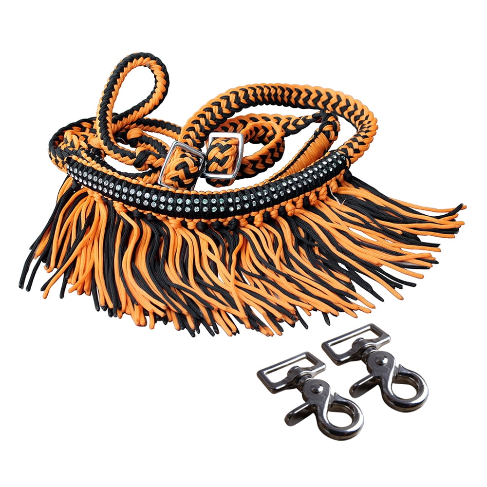 1" X 8Ft Hilason Braided Barrel Horse Racing Reins Knots Fringe Crystal ...