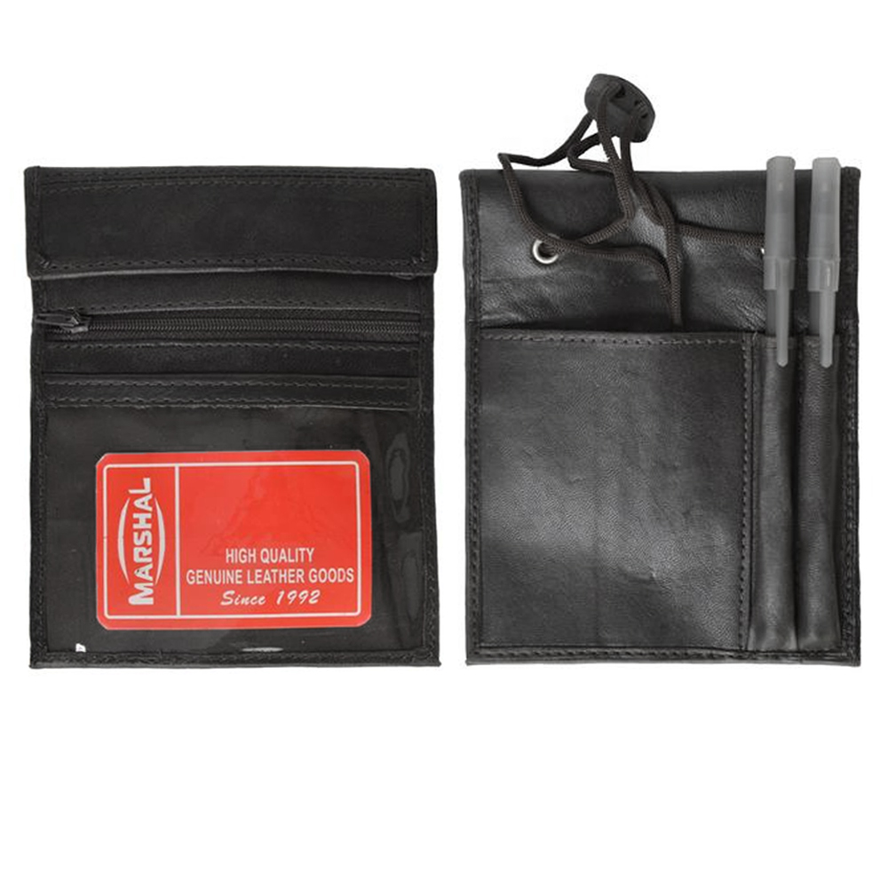 1 X Leather Badge Wallet Neck Strap ID Credit Card Holder Bifold ...