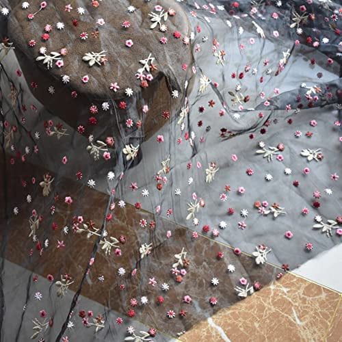 1 Yard 150cm Wide Organza Soft Mesh Embroidery Lace Fabric Floral ...