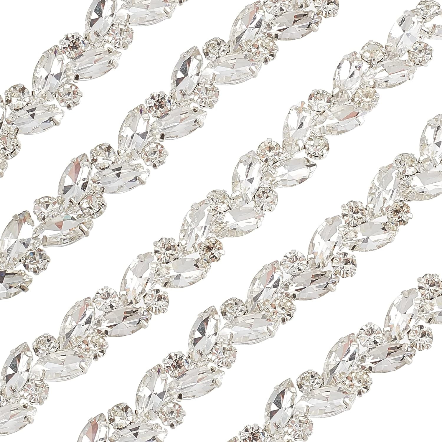 1 Yard 15mm Bling Silver Rhinestone Chain Trim Leaf Shape Elegant ...