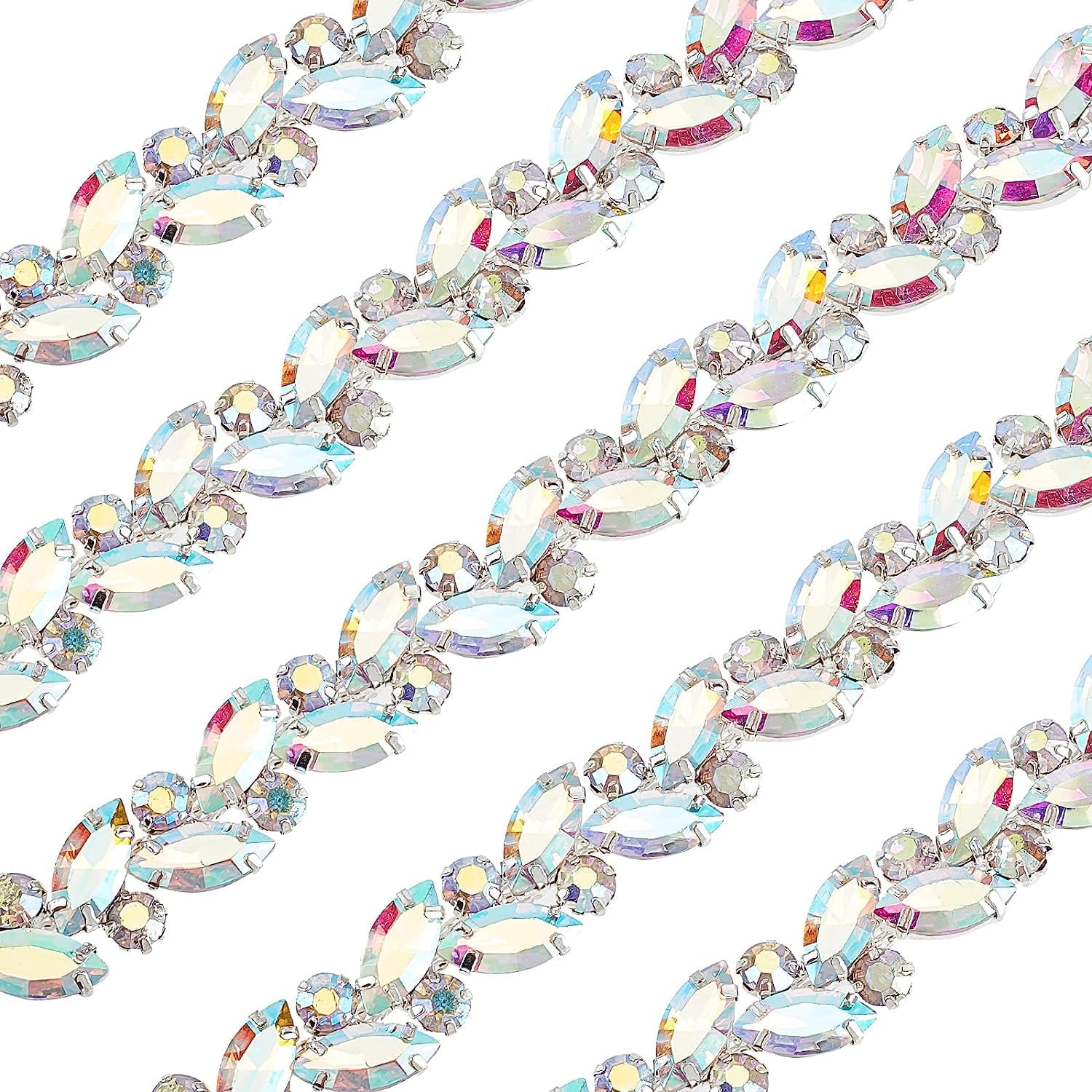 1 Yard 15mm Shiny Rhinestone Chain Trim AB Color Leaf Crystal ...