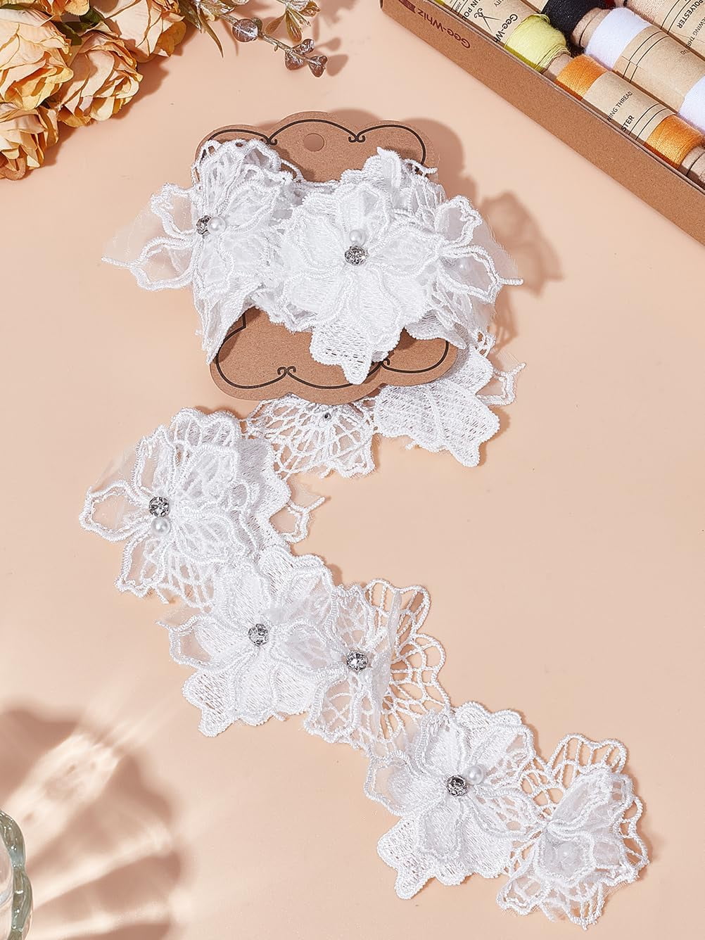 1 Yard 2-3/8 inch(60mm) Imitation Pearl Flower Lace Trim Double Layer ...