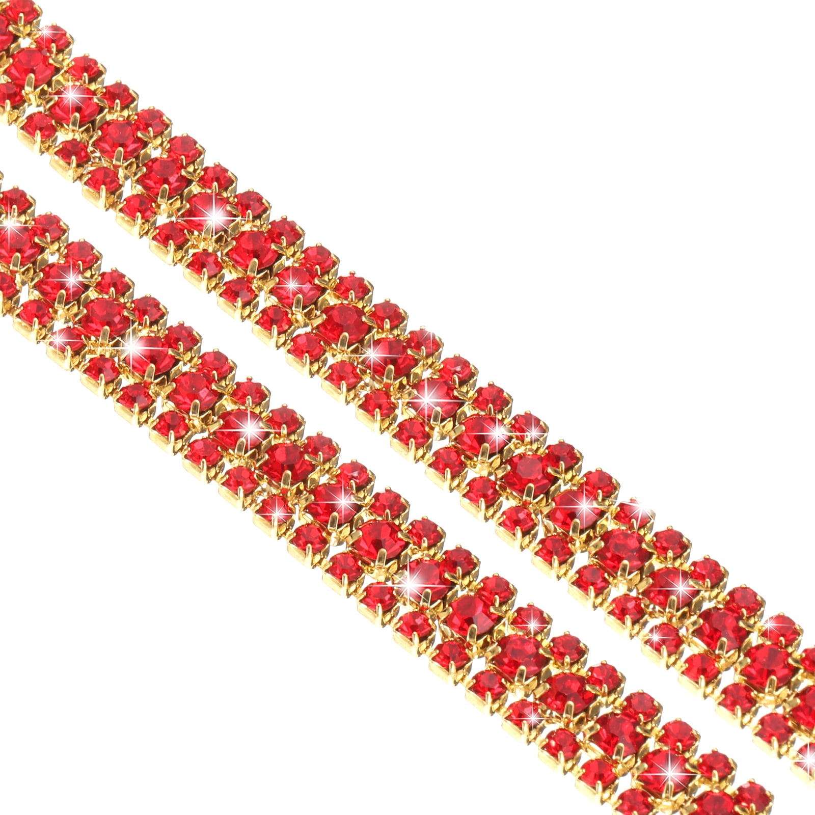 1 Yard 3 Rows Rhinestone Close Chain Trim Red Rhinestone with Gold Base ...