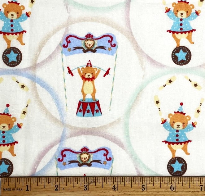 1 Yard - Baby Bear Circus on Cream Cotton Fabric (Great for Quilting, Sewing, Craft Projects ...