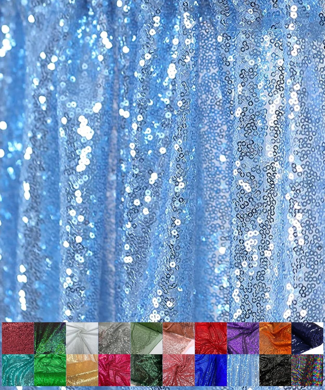 1 Yard (Baby Blue) Sequin Fabric by the Yard 3 mm Glitter Embroidery ...