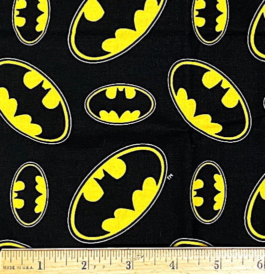 1 Yard - Batman Bat Signal on Black Cotton Fabric (Great for Quilting ...