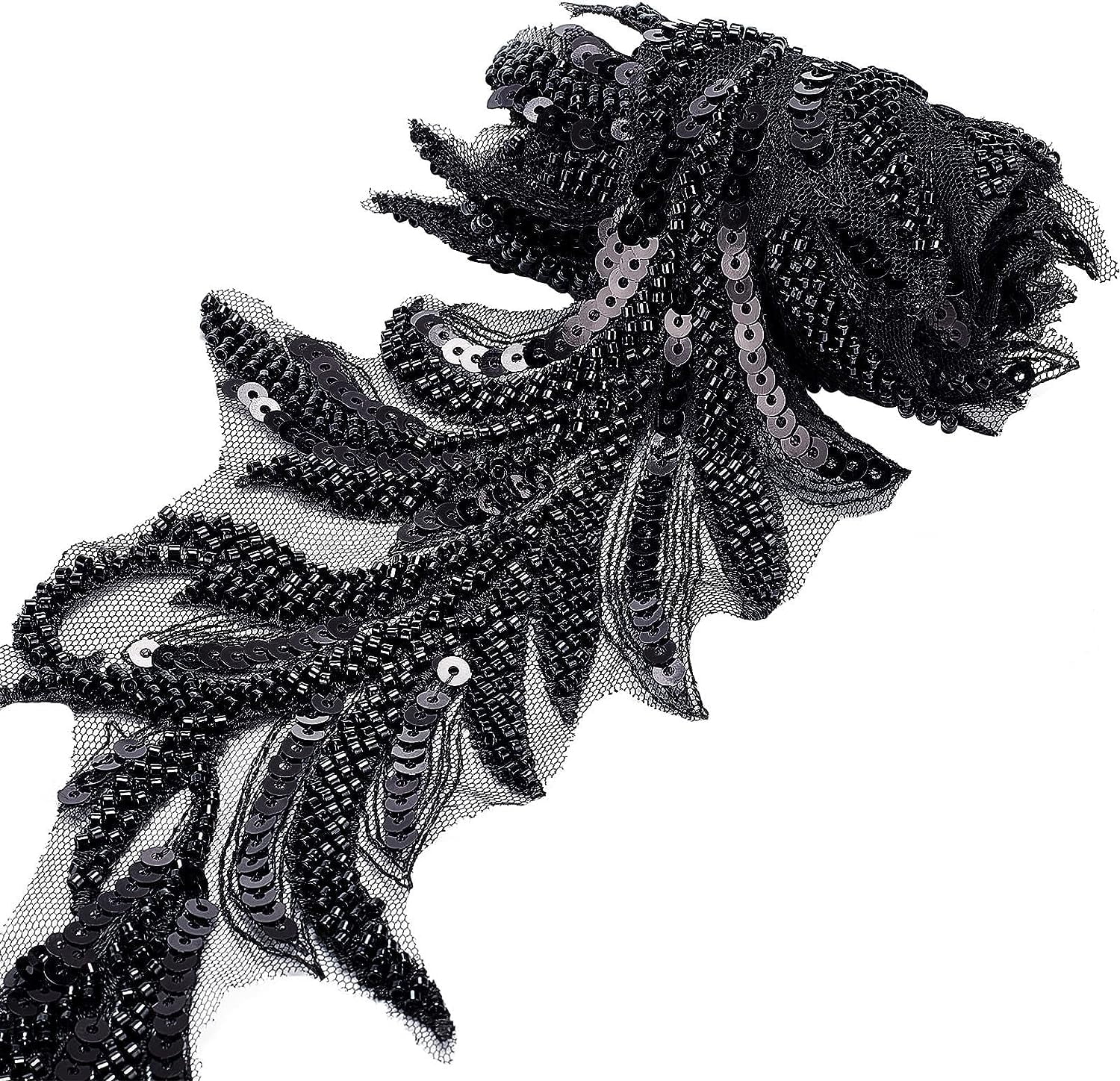 1 Yard Beaded Lace Trim Black Sequin Lace Ribbon Applique Arrow Shape ...