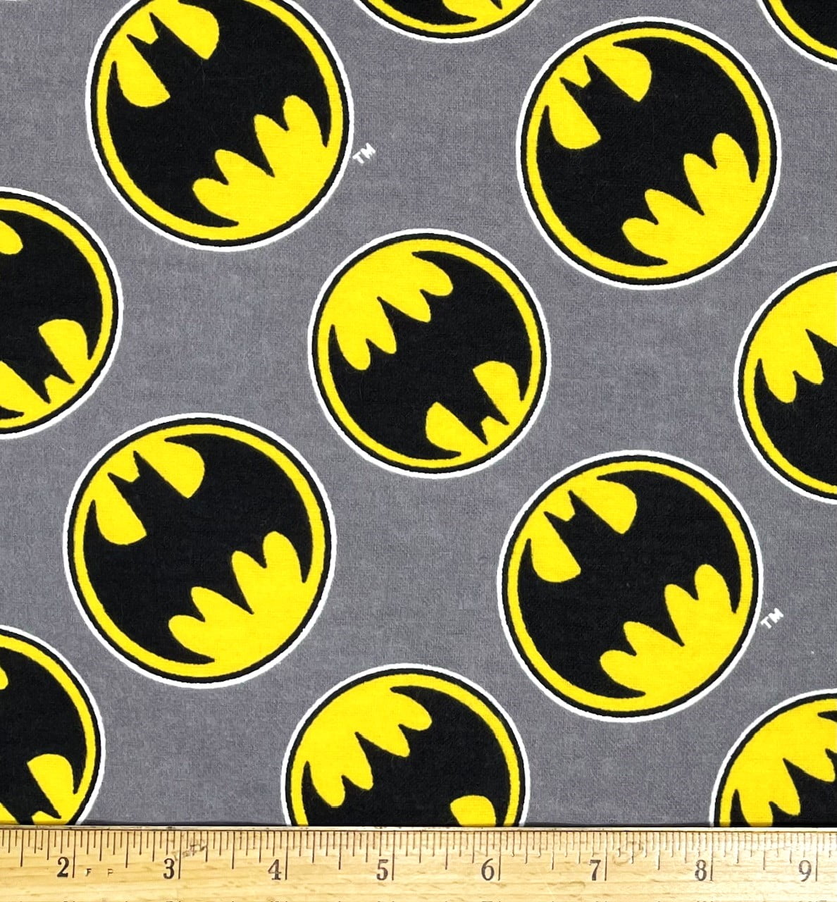 1 Yard - DC Comics Batman Bat Signal on Gray Flannel Cotton Fabric ...