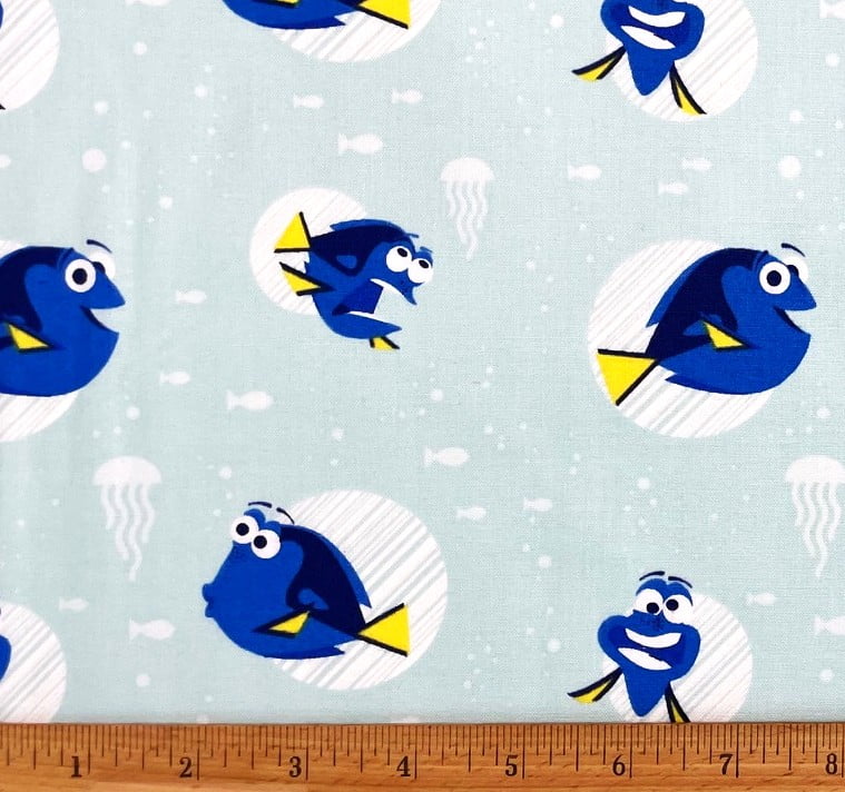 1 Yard - Disney Finding Dory & Deb on Light Blue Cotton Fabric (Great ...
