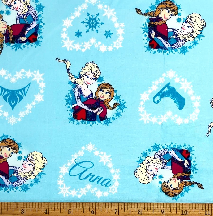 1 Yard - Disney Frozen Princess Elsa & Anna on Light Blue Cotton Fabric ...