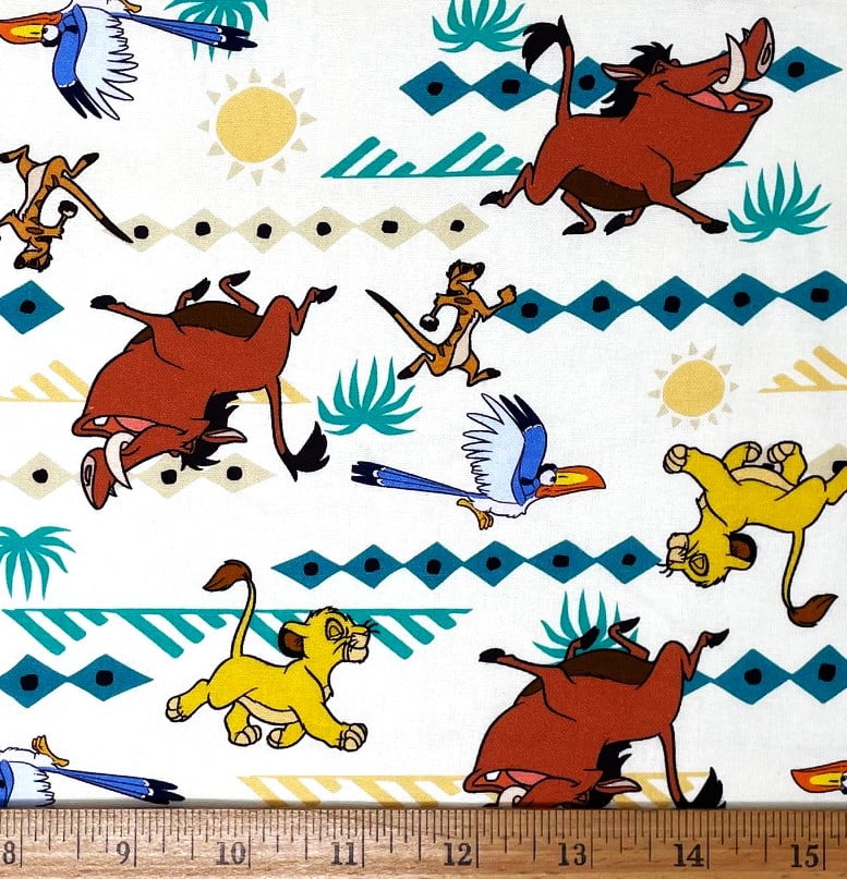 1 Yard - Disney Lion King Simba Pumbaa & Zazu Stripe Cotton Fabric ...
