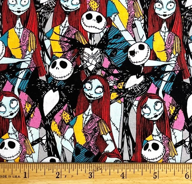 1 Yard - Disney Nightmare Before Christmas Jack & Sally Cotton Fabric ...