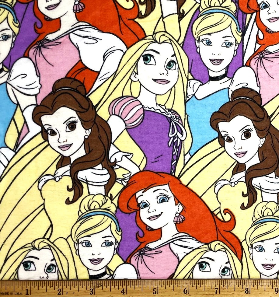 1 Yard - Disney Princess Ariel Rapunzel Belle & Cinderella Flannel ...