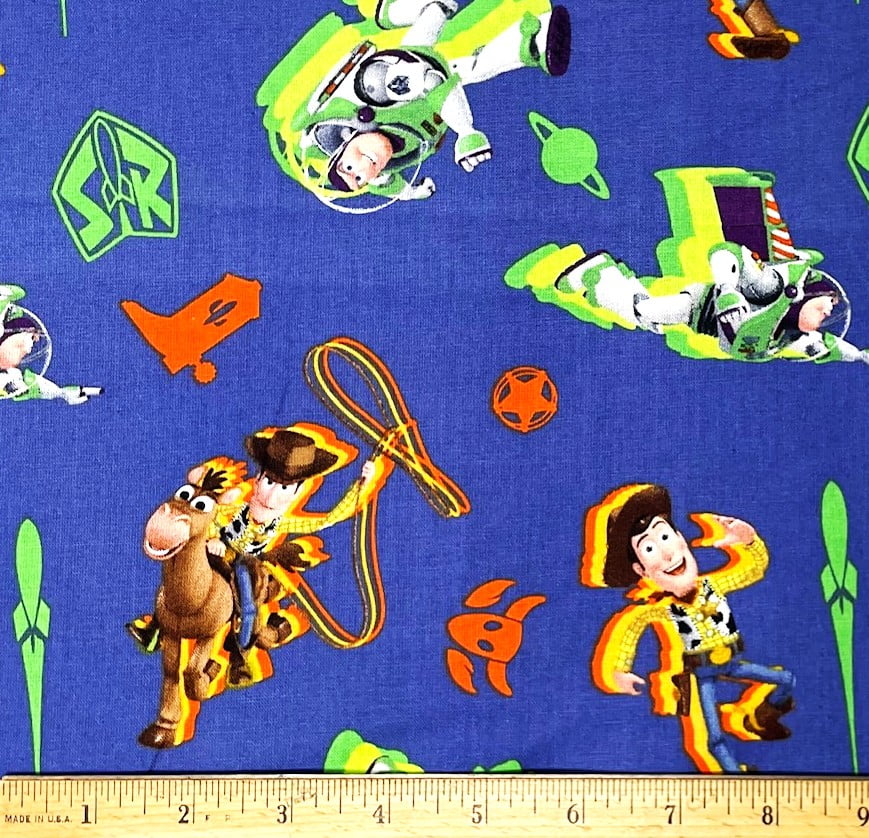 1 Yard - Disney Toy Story Woody Buzz Lightyear & Bullseye on Blue ...