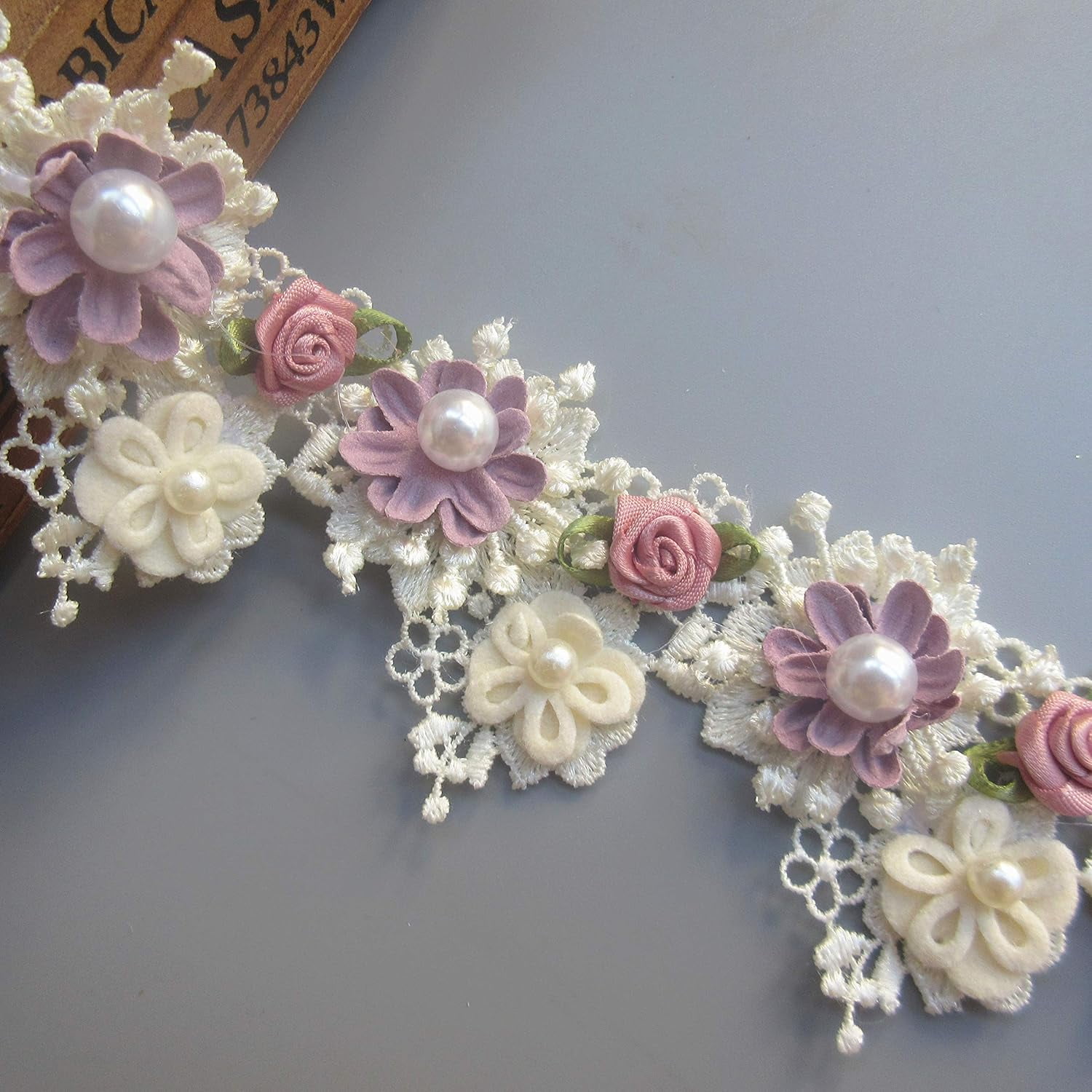 1 Yard Flower Pearl Beads Lace Edge Trim Ribbon 5.5 cm Width Vintage ...