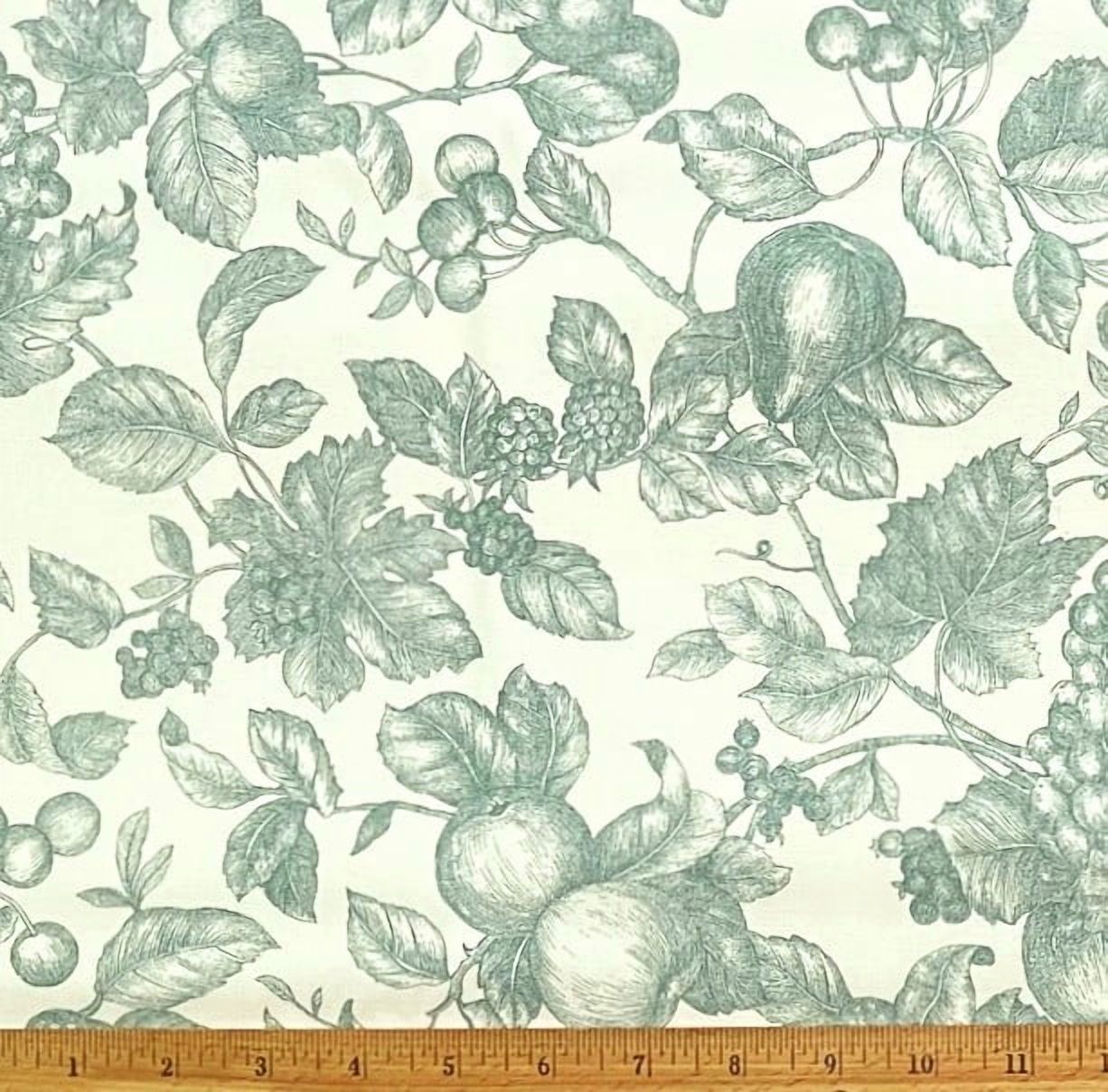 1 Yard - Fruit Tree Green on Cream Broadcloth Cotton Duck Upholstery ...