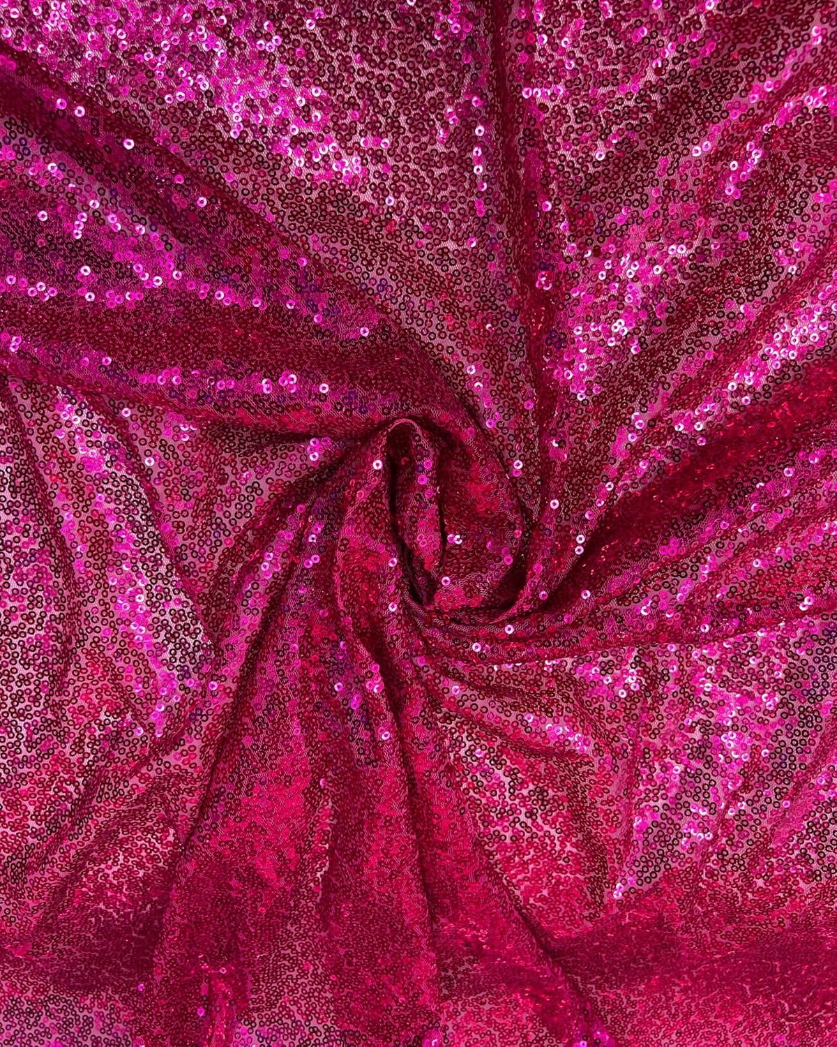 1 Yard (Fuchsia) Sequin Fabric by the Yard 3 mm Glitter Embroidery ...
