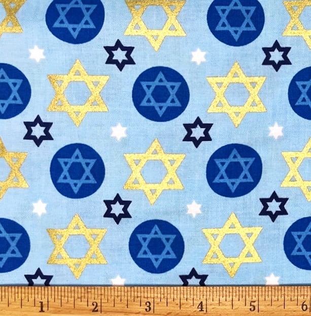 1 Yard - Gold Star of David Jewish on Blue Cotton Fabric (Great for ...