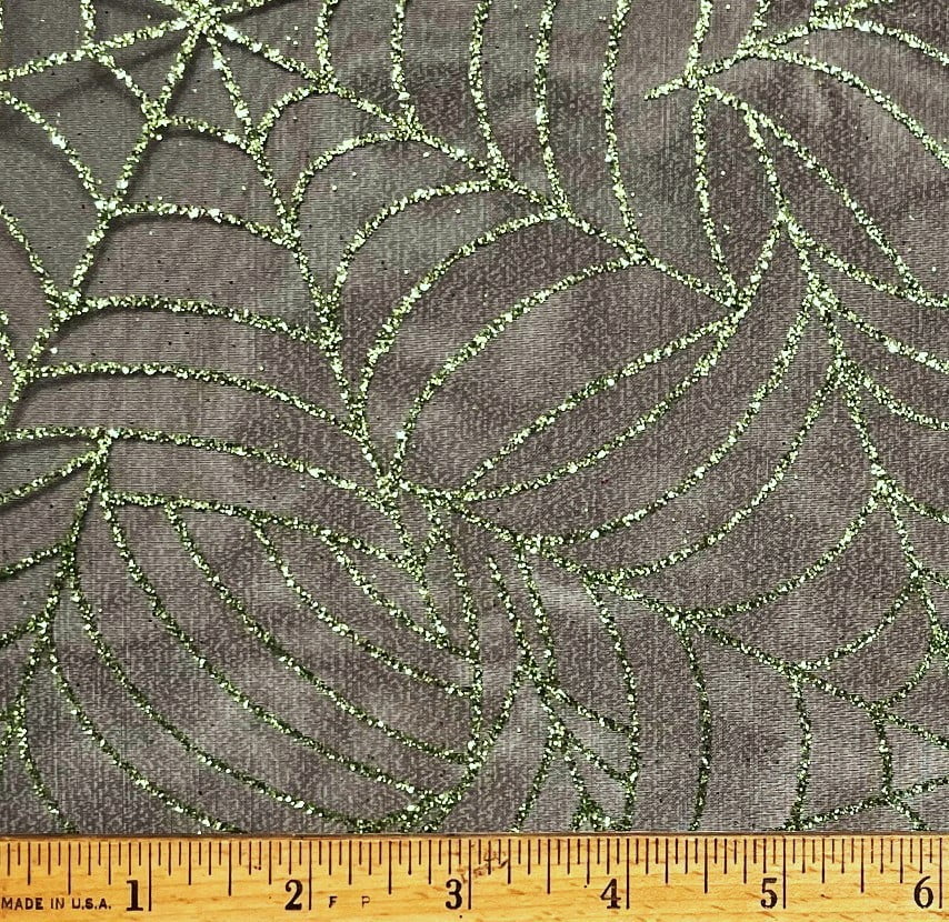 1 Yard - Halloween Lime Green Glitter Spider Web on Black Polyester ...