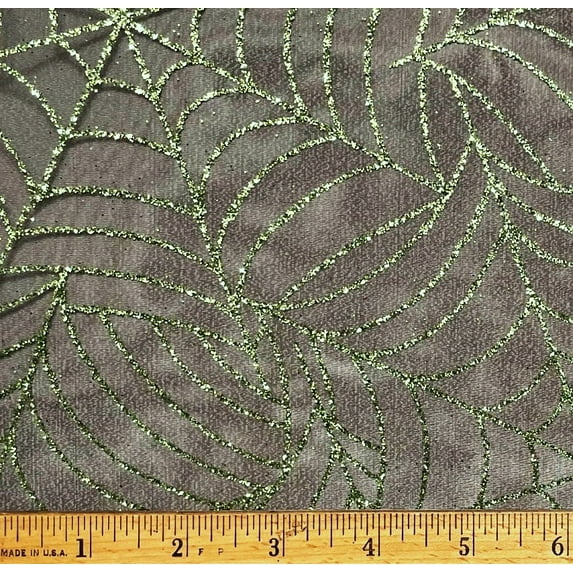 1 Yard - Halloween Lime Green Glitter Spider Web on Black Polyester ...