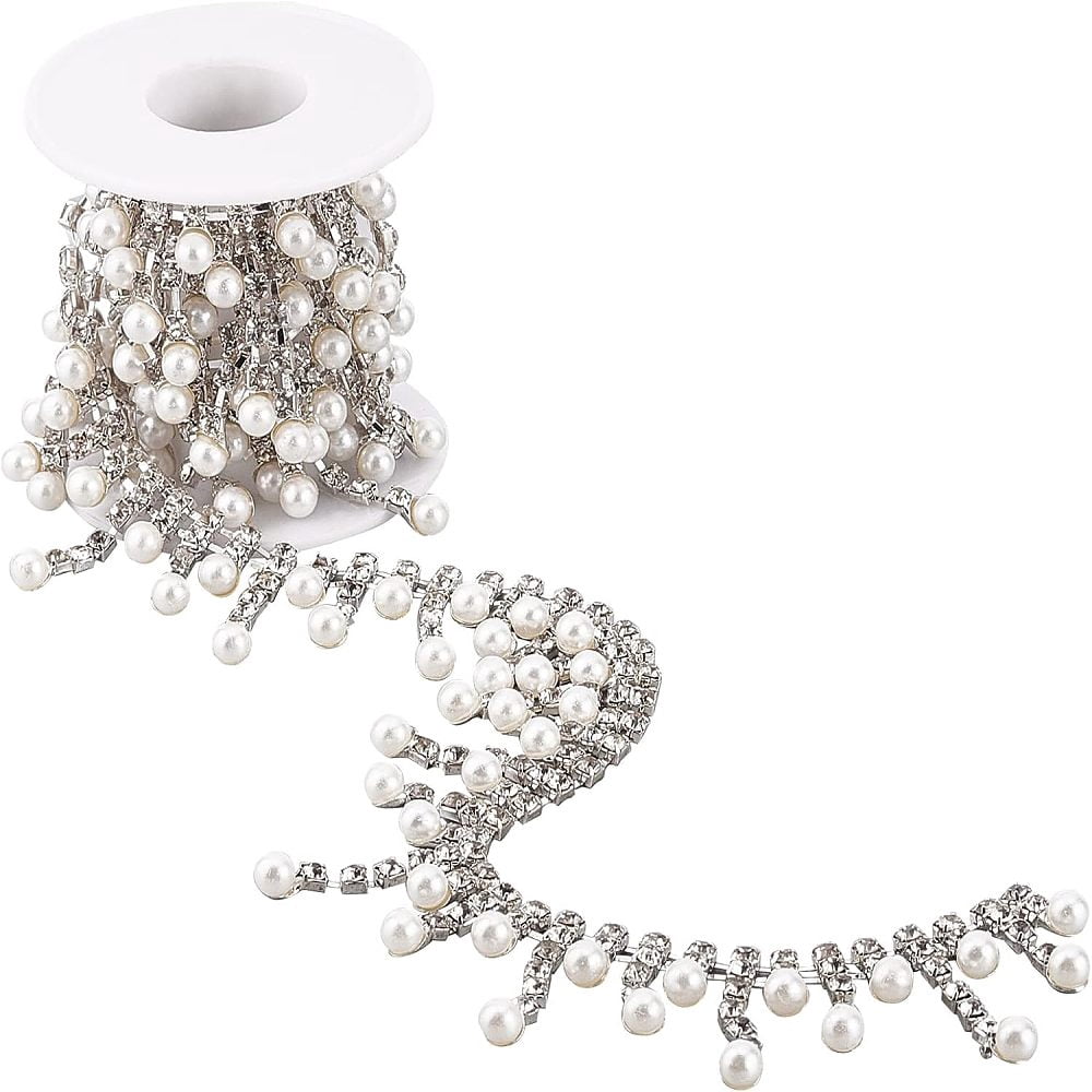 1 Yard Iron Rhinestone Strass Chains Imitation Pearl Fringe Tassel ...