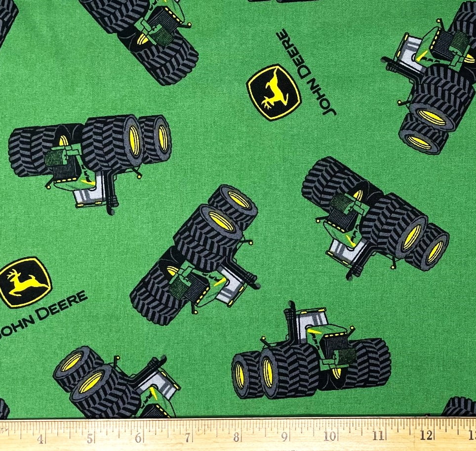 1 Yard - John Deere Farm Tractor on Green Cotton Fabric (Great for Quilting, Sewing, Craft ...