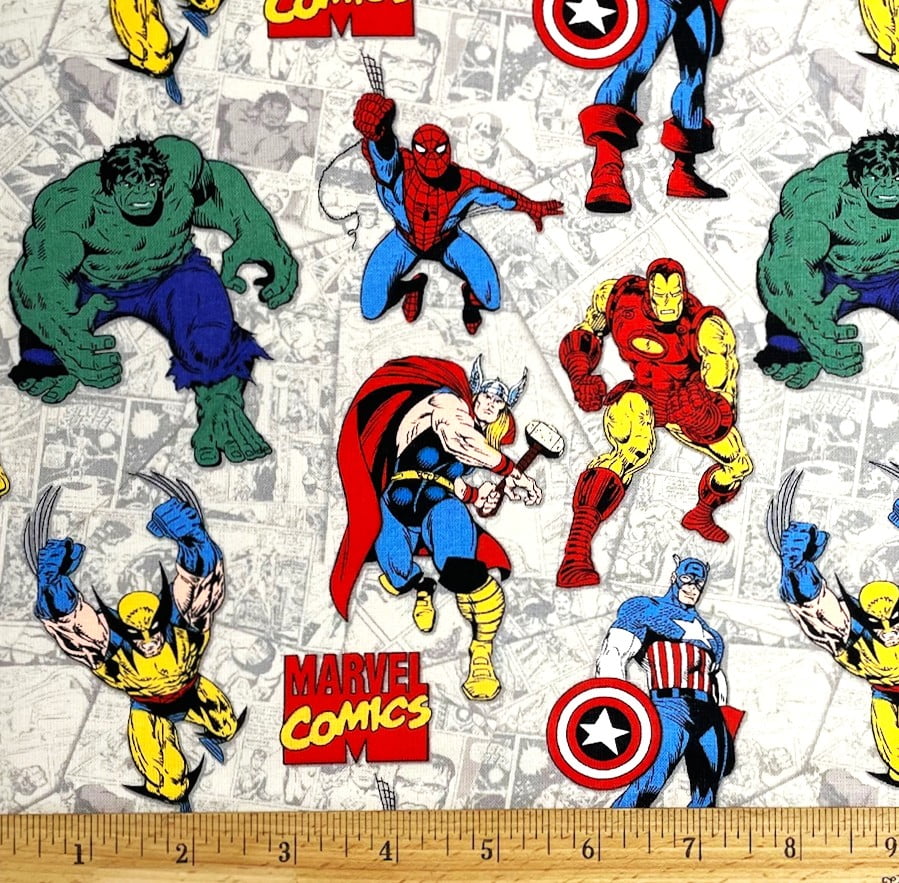 1 Yard - Marvel Comics Hulk Captain America Spiderman & Thor Cotton ...
