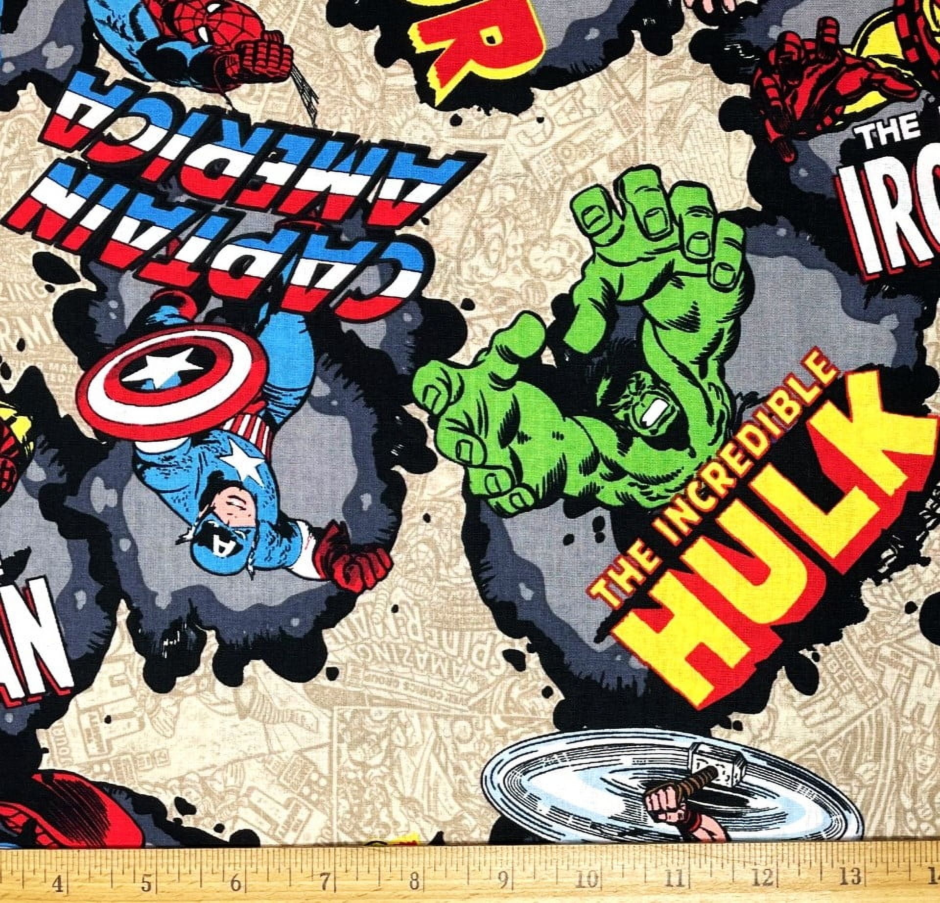 1 Yard - Marvel Hero Comic Cotton Fabric - Hulk Spiderman Thor Ironman ...