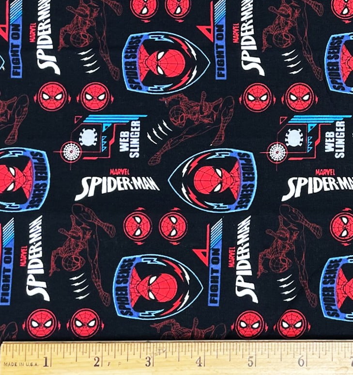 1 Yard - Marvel Spiderman Web Slinger on Black Cotton Fabric (Great for ...
