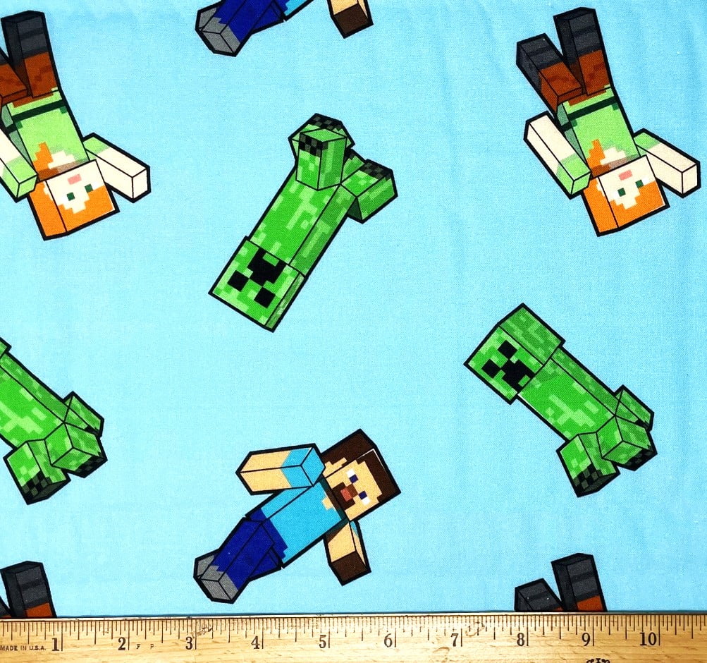 1 Yard - Minecraft Video Game Steve Alex & Creepers on Blue Cotton ...