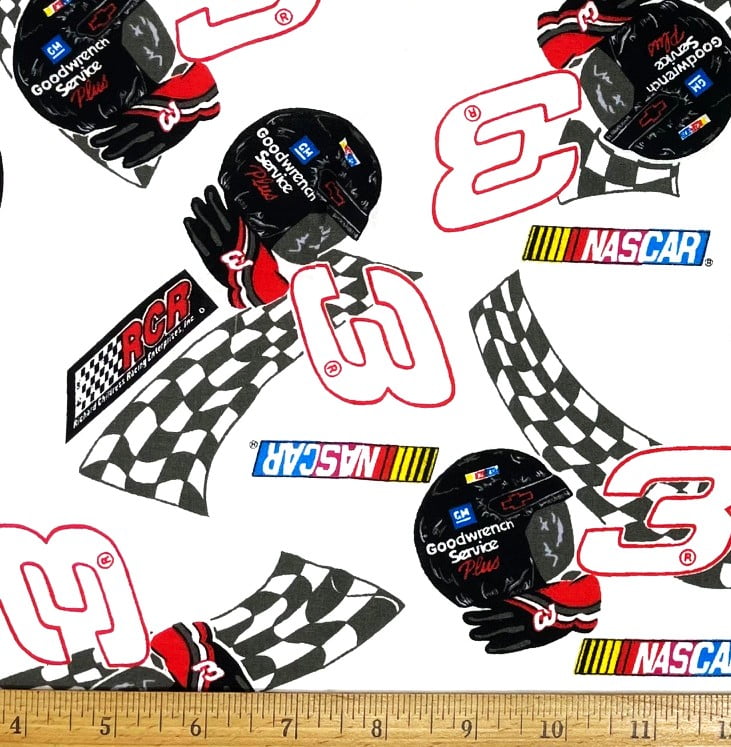 1 Yard - NASCAR No. 3 Dale Earnhardt Helmet on White Cotton Fabric ...