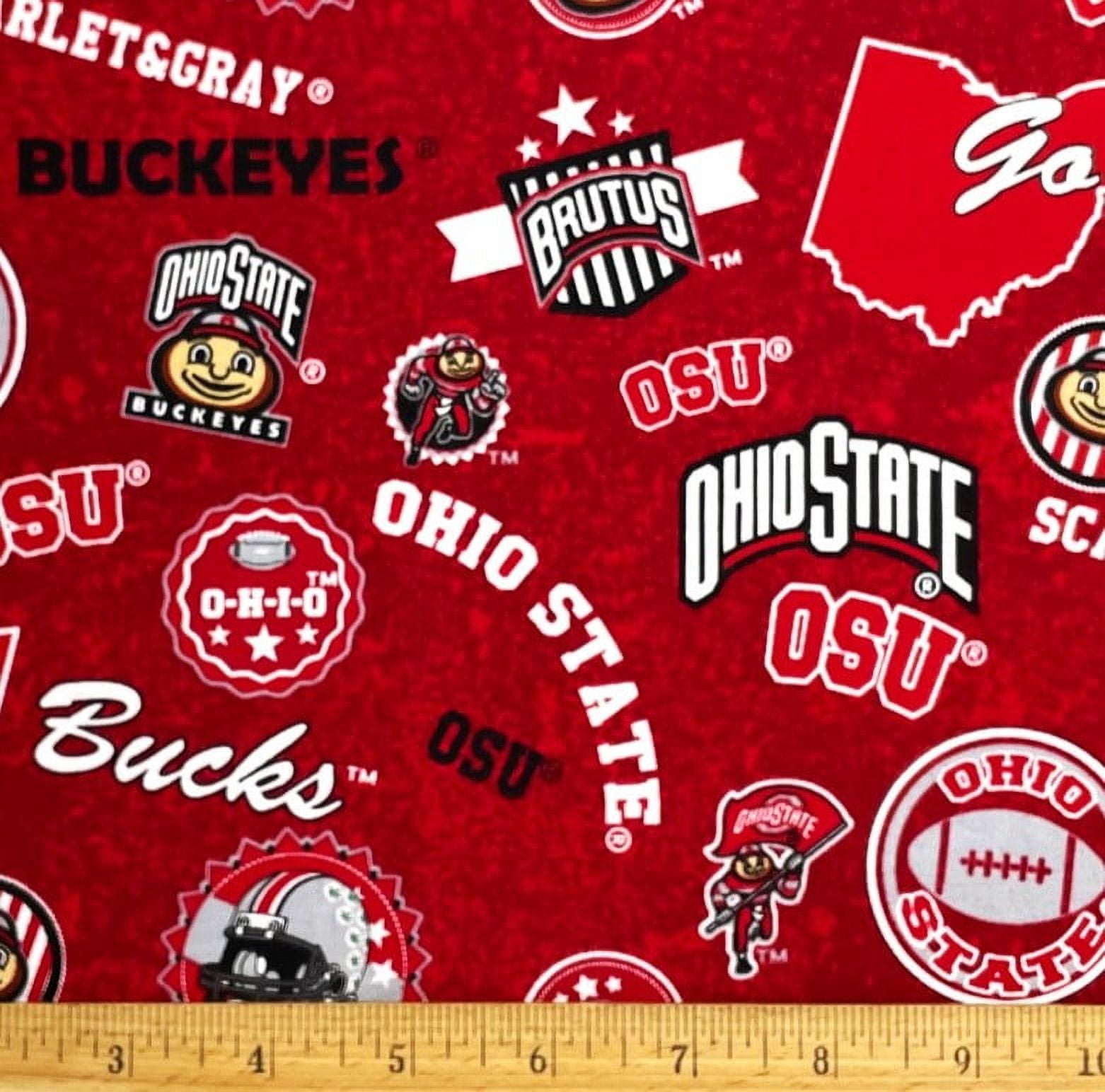1 Yard - Ohio State Buckeyes Brutus Toss on Red Cotton Fabric (Great ...