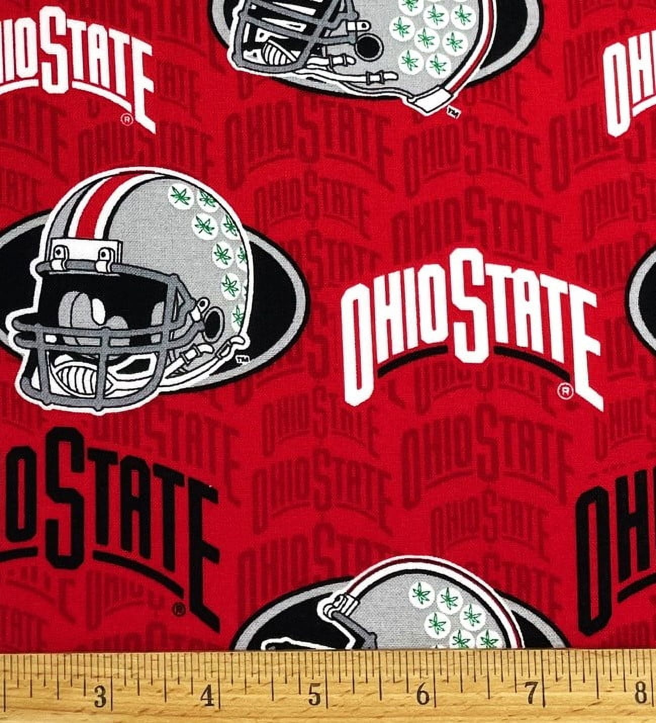1 Yard - Ohio State Buckeyes OSU Football Helmets on Red Cotton Fabric ...