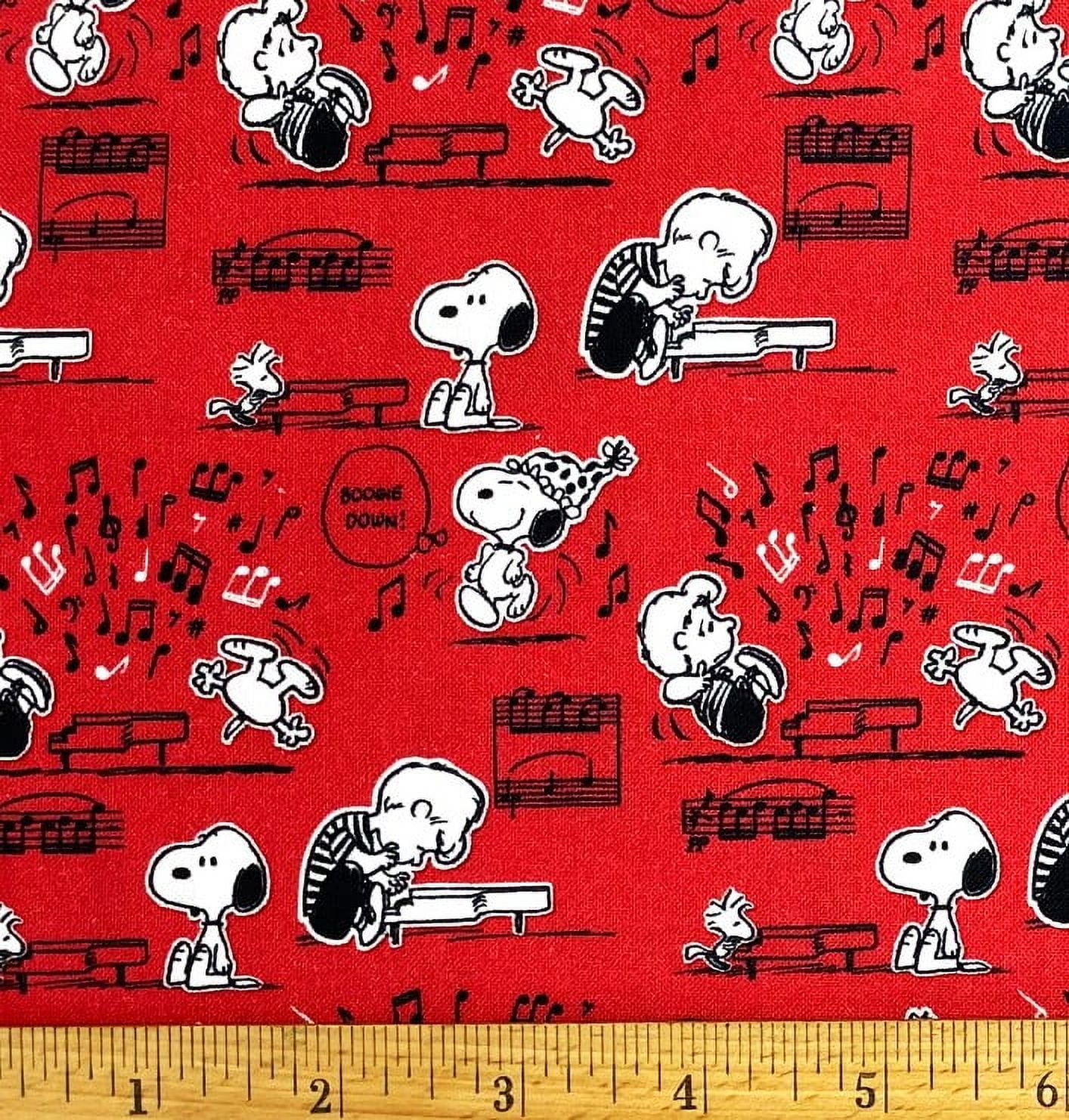 1 Yard - Peanuts Snoopy & Linus Piano Music on Red Cotton Fabric (Great ...