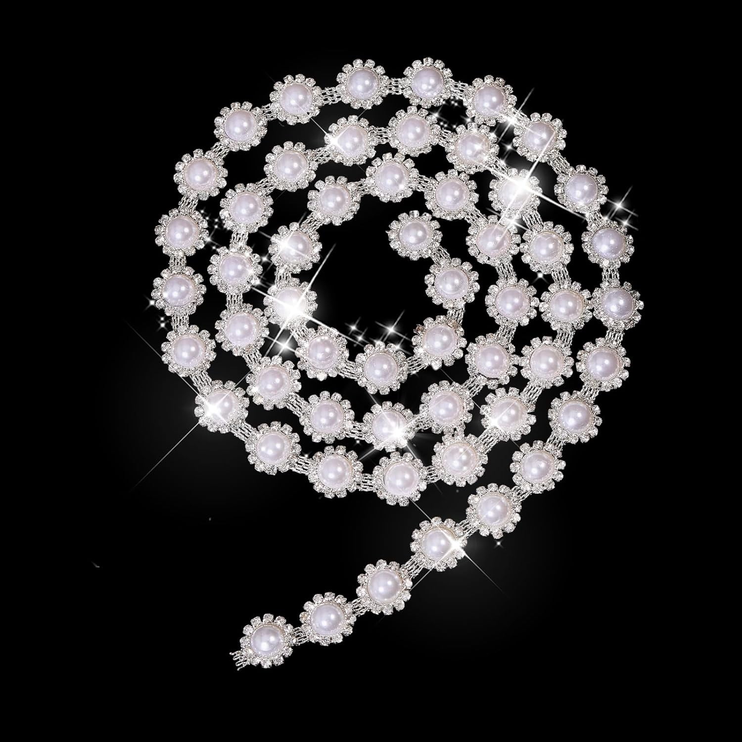 1 Yard Pearl Rhinestone Fringe Trim Alloy Pearl Chain Diamond Crystal ...