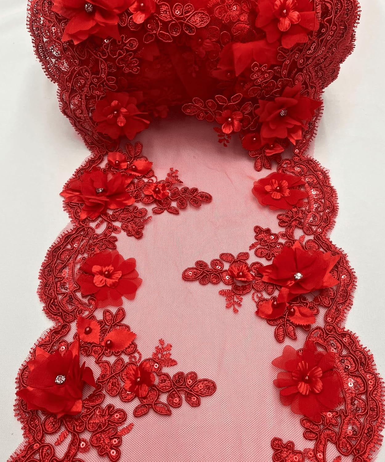 1 Yard (Red) 22" Wide Lace Table Runner 3D Embroidered Lace Table ...