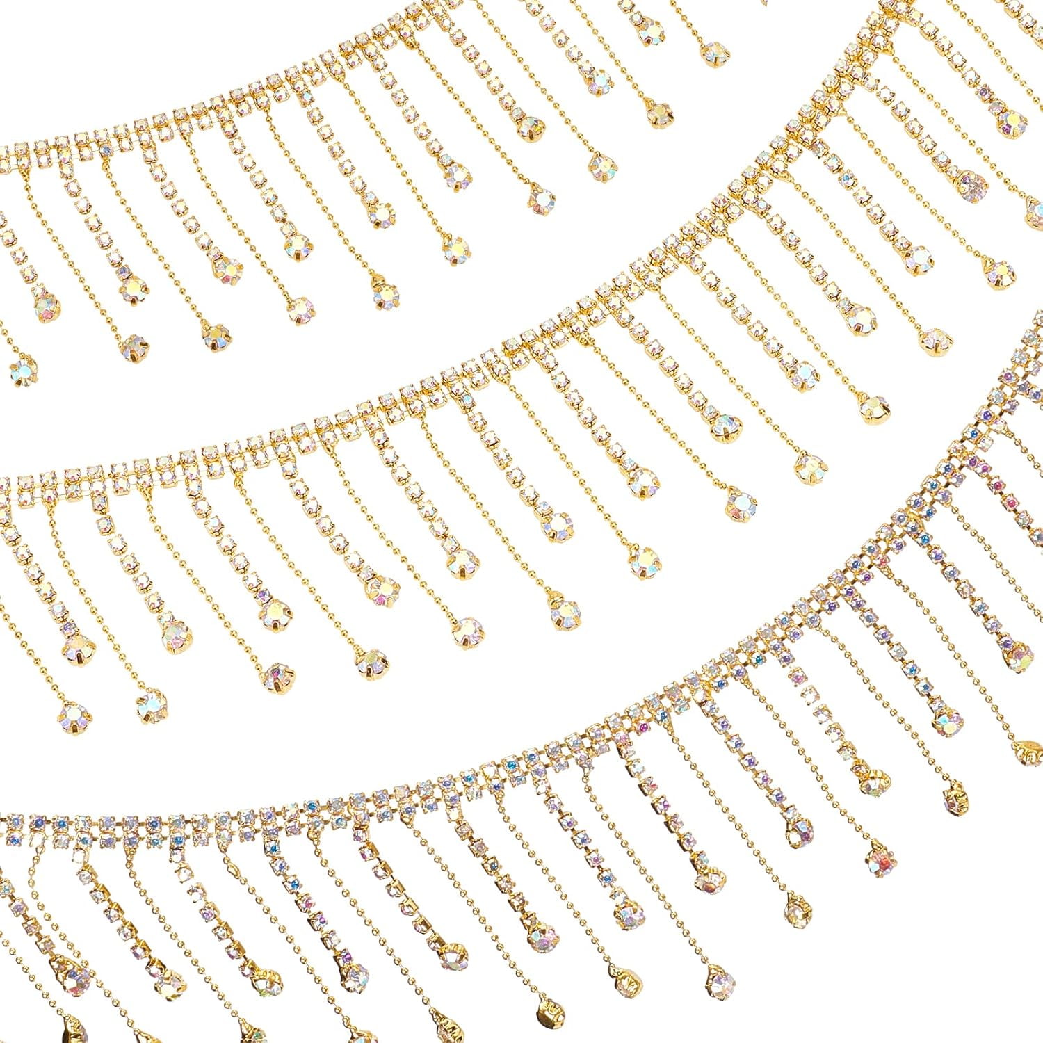 1 Yard Rhinestone Tassel Fringe Trim Crystal Close Chain Trim Ribbon ...