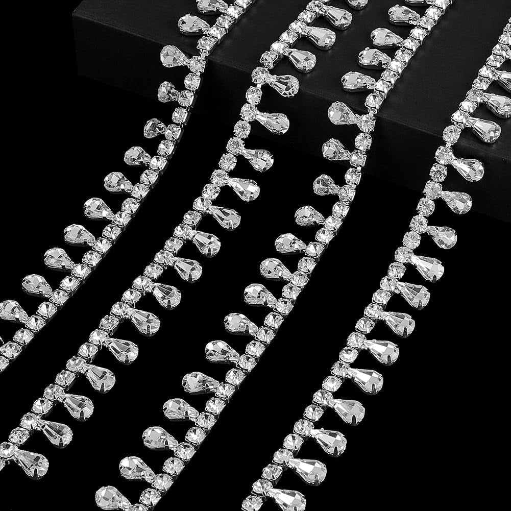 1 Yard Rhinestone Trim Chain Sliver Applique Stringing Ribbon 17mm ...