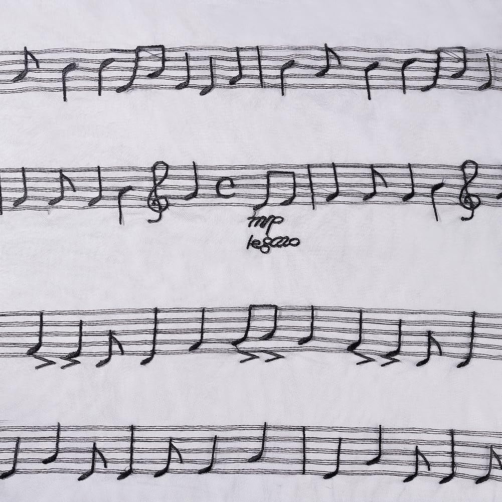 1Yards Musical Symbols Net Lace Fabric 65.35inch Wide Black Notes Beats ...