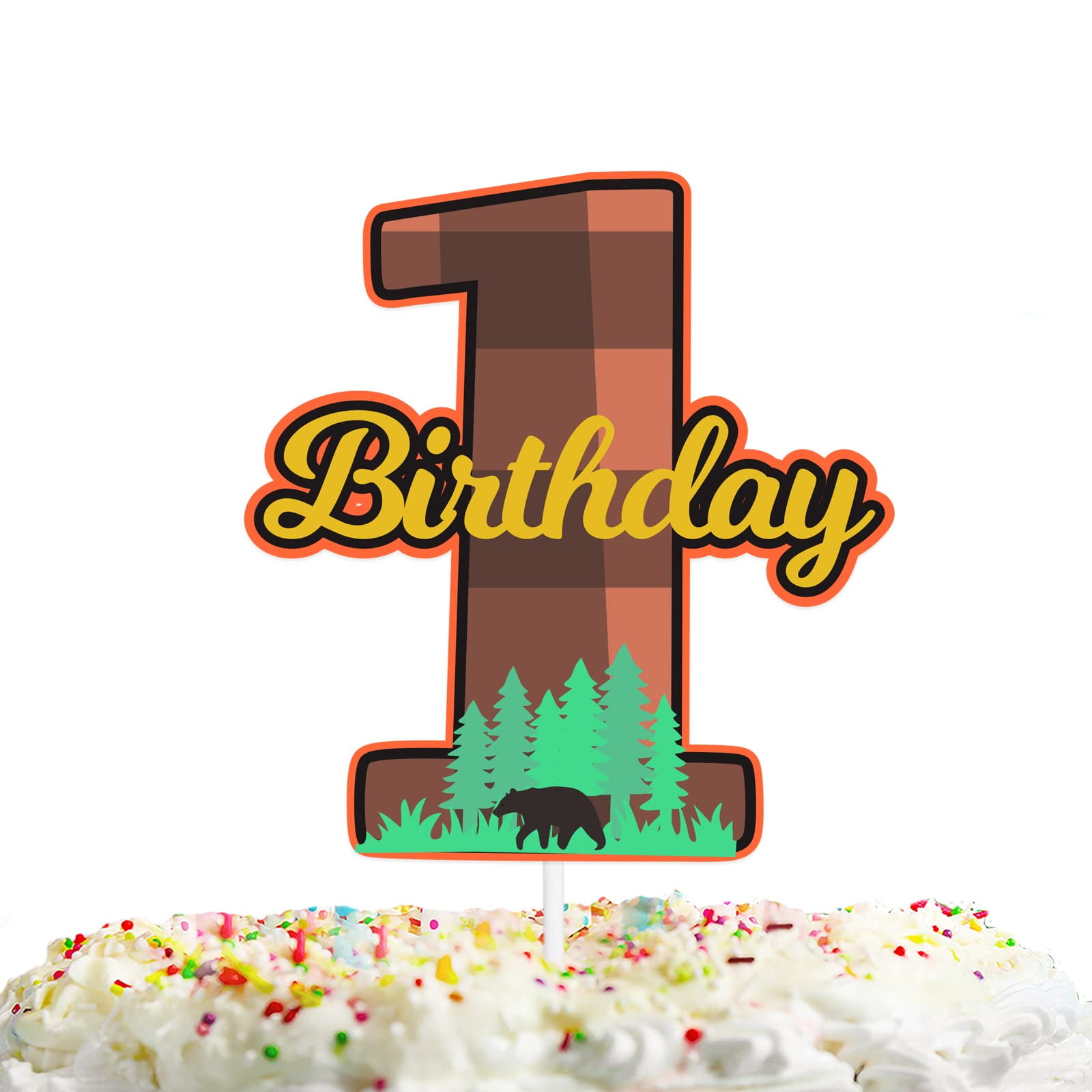 1 Year Old Cake Topper Brown Glitter Camping Wild Bear Logging Theme ...