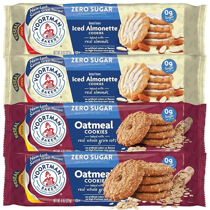 #1 ZERO SUGAR COOKIES - Iced Almonette, Oatmeal (Pack of 4 x 8 Oz Ea ...